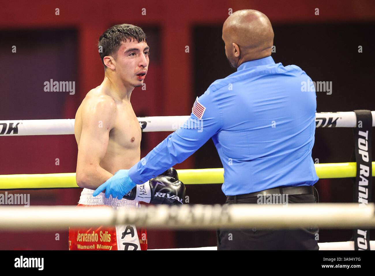 Las Vegas, NV, USA. 29th Mar, 2025. The referee stops the Junior ...