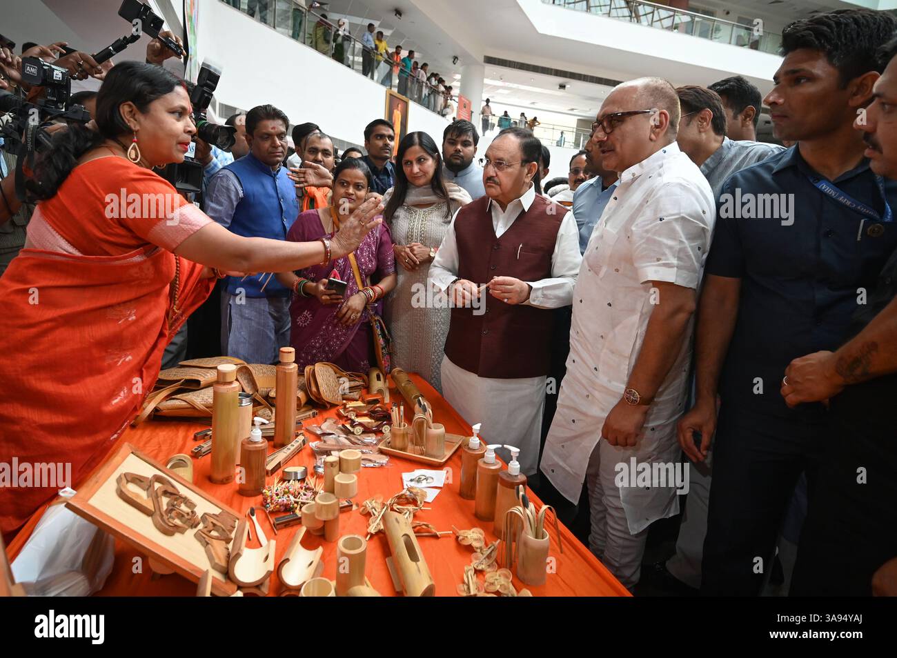 NEW DELHI, INDIA - MARCH 29: BJP National President J.P. Nadda along with Delhi BJP President ...