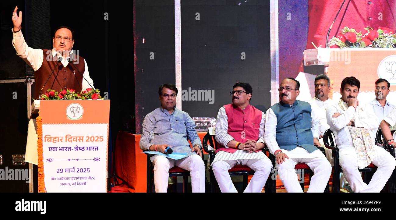 New Delhi, India. 29th Mar, 2025. NEW DELHI, INDIA - MARCH 29: BJP National President J.P. Nadda ...