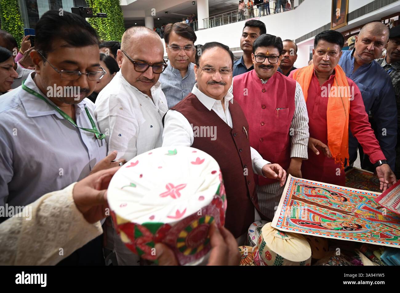 NEW DELHI, INDIA - MARCH 29: BJP National President J.P. Nadda along with Delhi BJP President ...