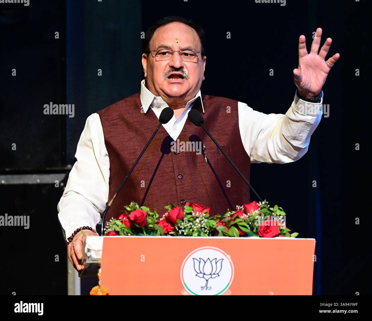 New Delhi, India. 29th Mar, 2025. NEW DELHI, INDIA - MARCH 29: BJP National President J.P. Nadda ...