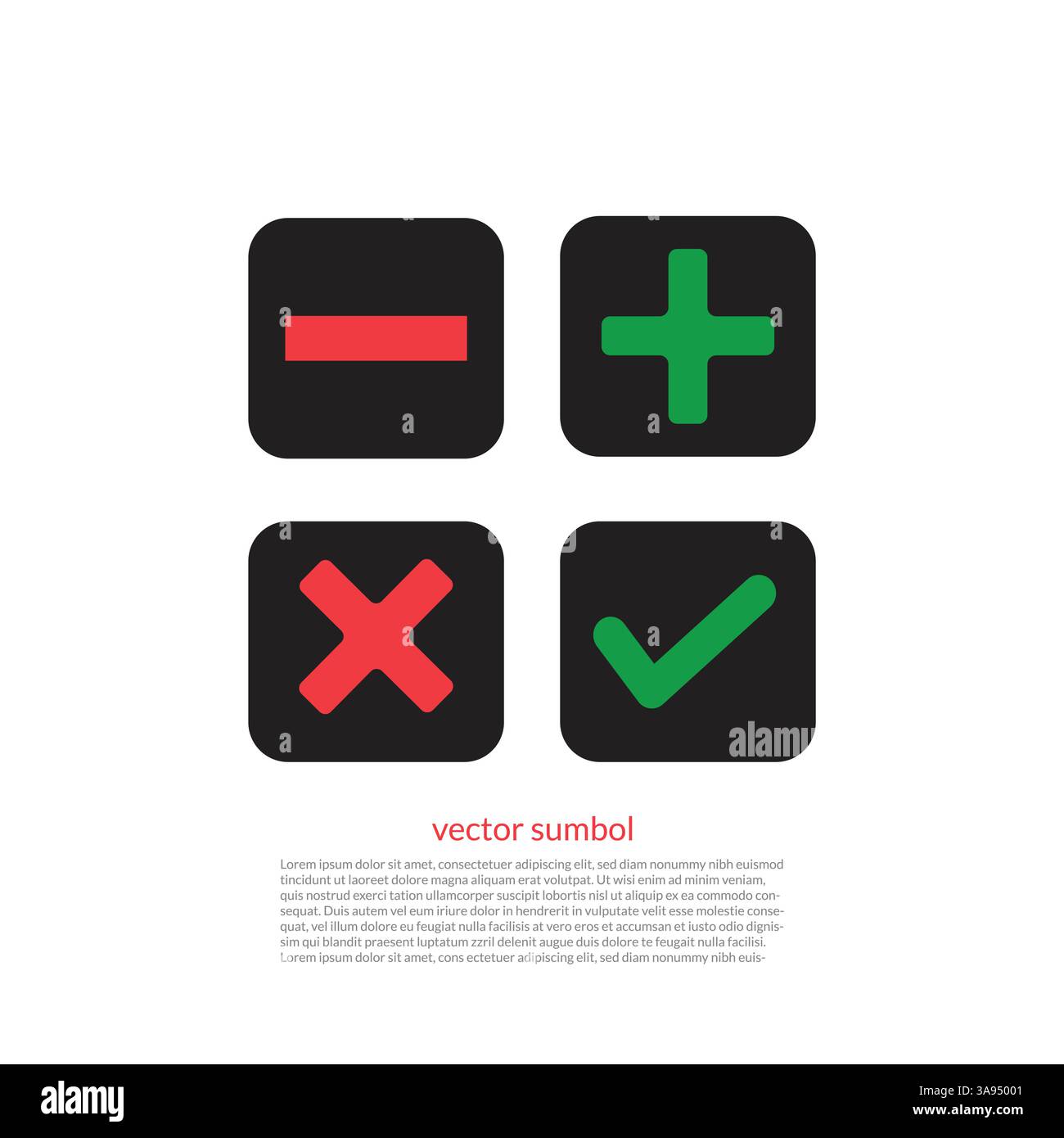 Check mark, cross, plus, minus validation button on white background. 1 ...