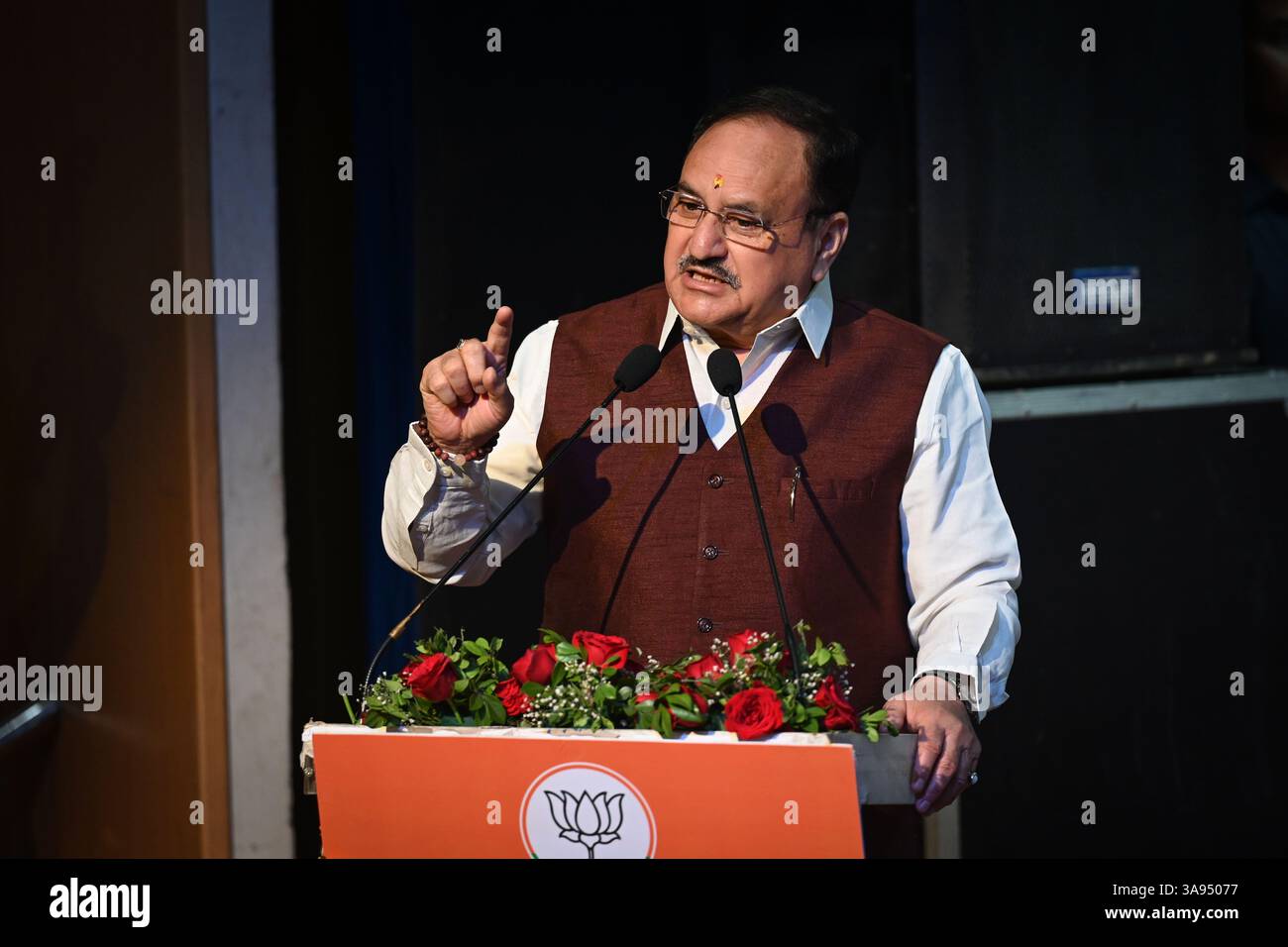 New Delhi, India. 29th Mar, 2025. NEW DELHI, INDIA - MARCH 29: BJP National President J.P. Nadda ...