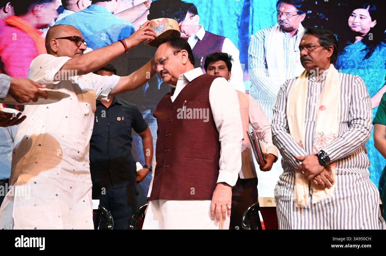 NEW DELHI, INDIA - MARCH 29: BJP National President J.P. Nadda along with Delhi BJP President ...
