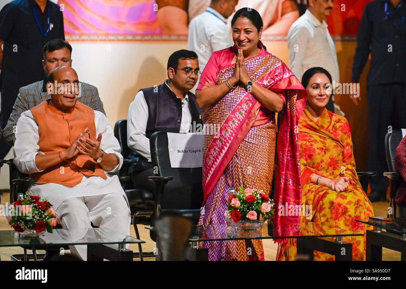 NEW DELHI, INDIA - MARCH 29: Rajnath Singh Defence Minister, Rekha ...