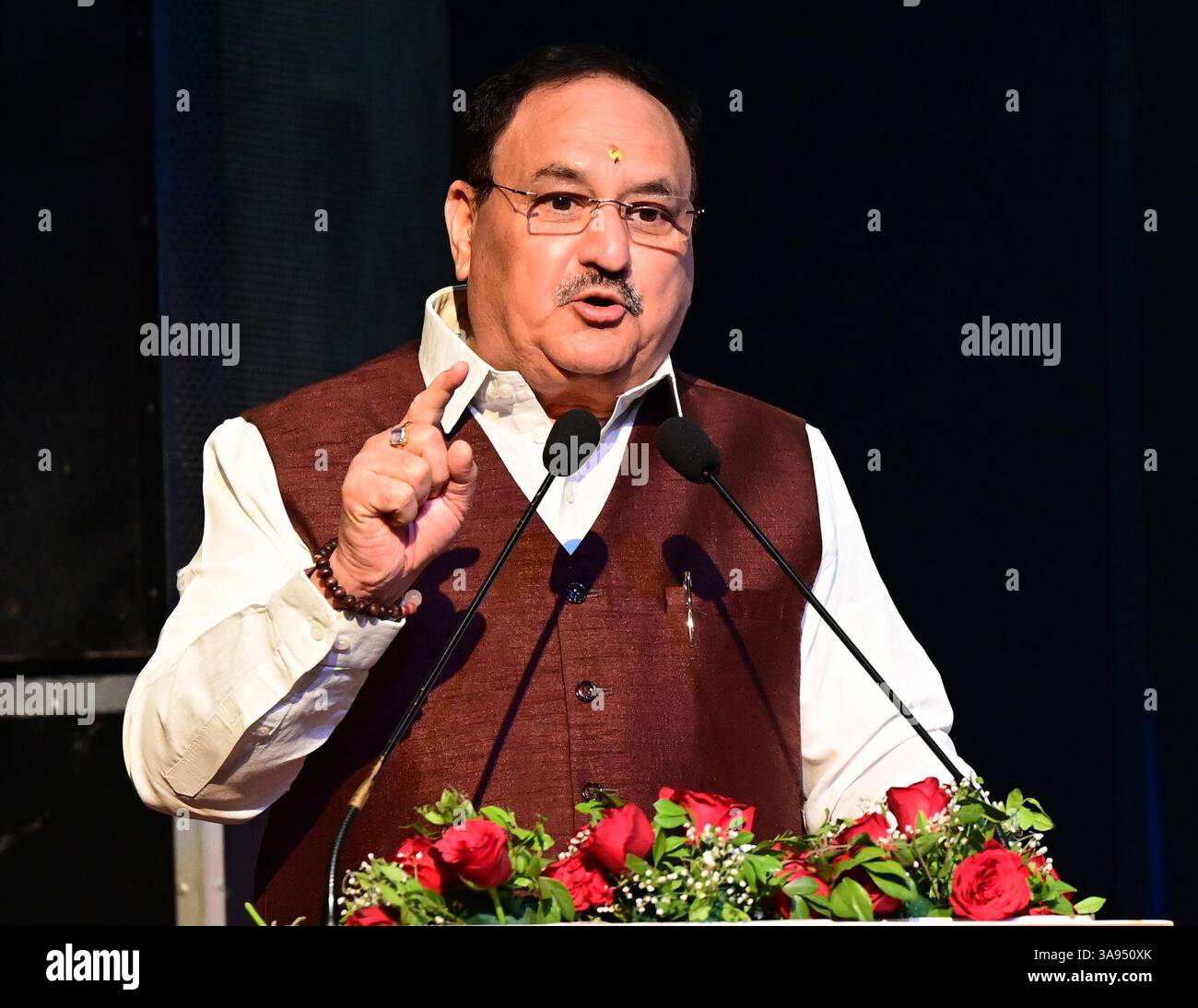 New Delhi, India. 29th Mar, 2025. NEW DELHI, INDIA - MARCH 29: BJP National President J.P. Nadda ...
