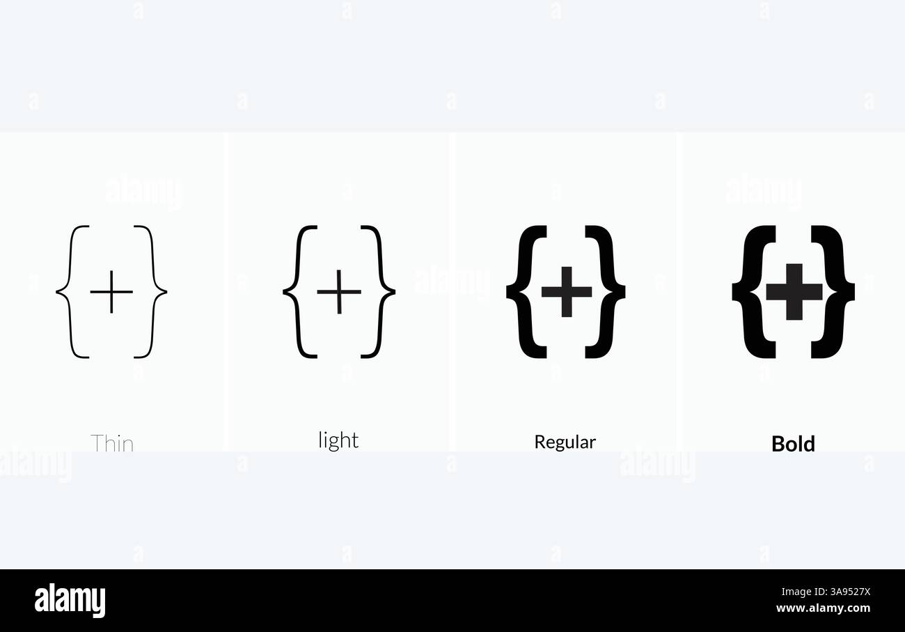 code plus icon. Thin, Light Regular And Bold style design isolated on ...