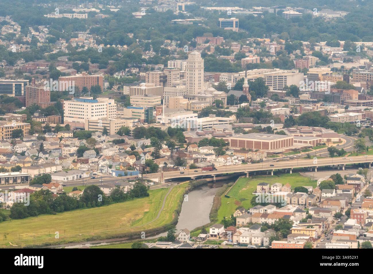 Elizabeth, New Jersey, USA - August 28, 2023 - Aerial view of route 9 ...
