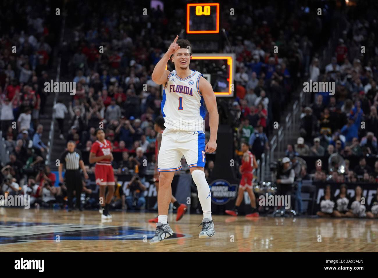 Florida guard Walter Clayton Jr. (1) celebrates their win over Texas ...