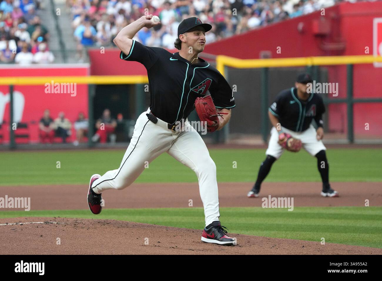 Arizona Diamondbacks starting pitcher Brandon Pfaadt throws against the Chicago Cubs during the ...