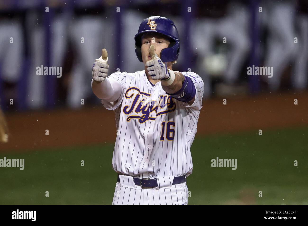 March 28, 2025: LSU's Ethan Frey (16) celebrates a home run during NCAA ...