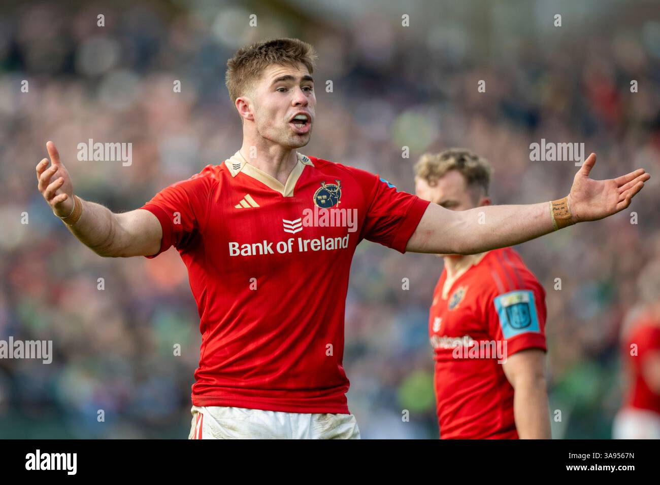 Castlebar, Ireland. 30th Mar, 2025. Jack Crowley of Munster reacts ...