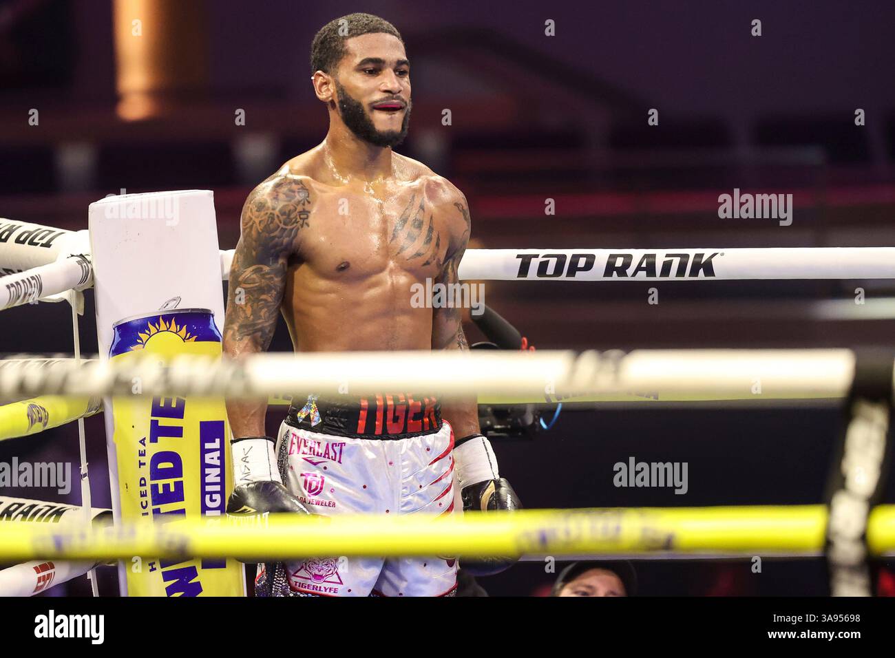 March 29, 2025: Welterweight Tiger Johnson stands in the corner after ...