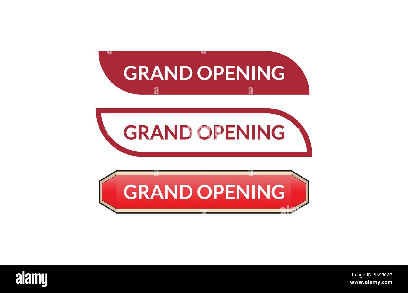 Grand opening red ribbon label banner set. Open available now sign or ...