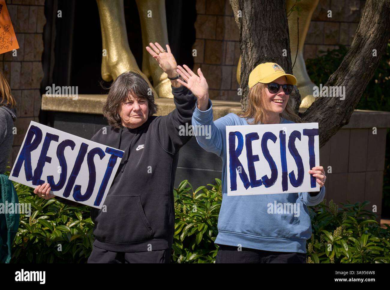 Pro-democracy demonstrators call for a boycott of Tesla in Eugene ...