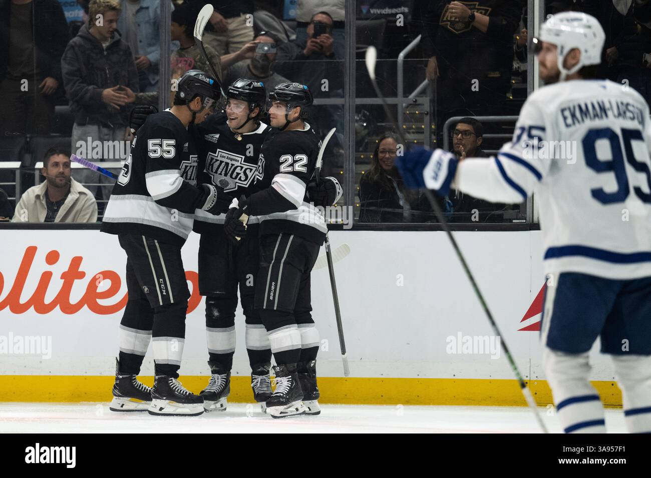 Los Angeles Kings right wing Alex Laferriere (14) celebrates his goal ...