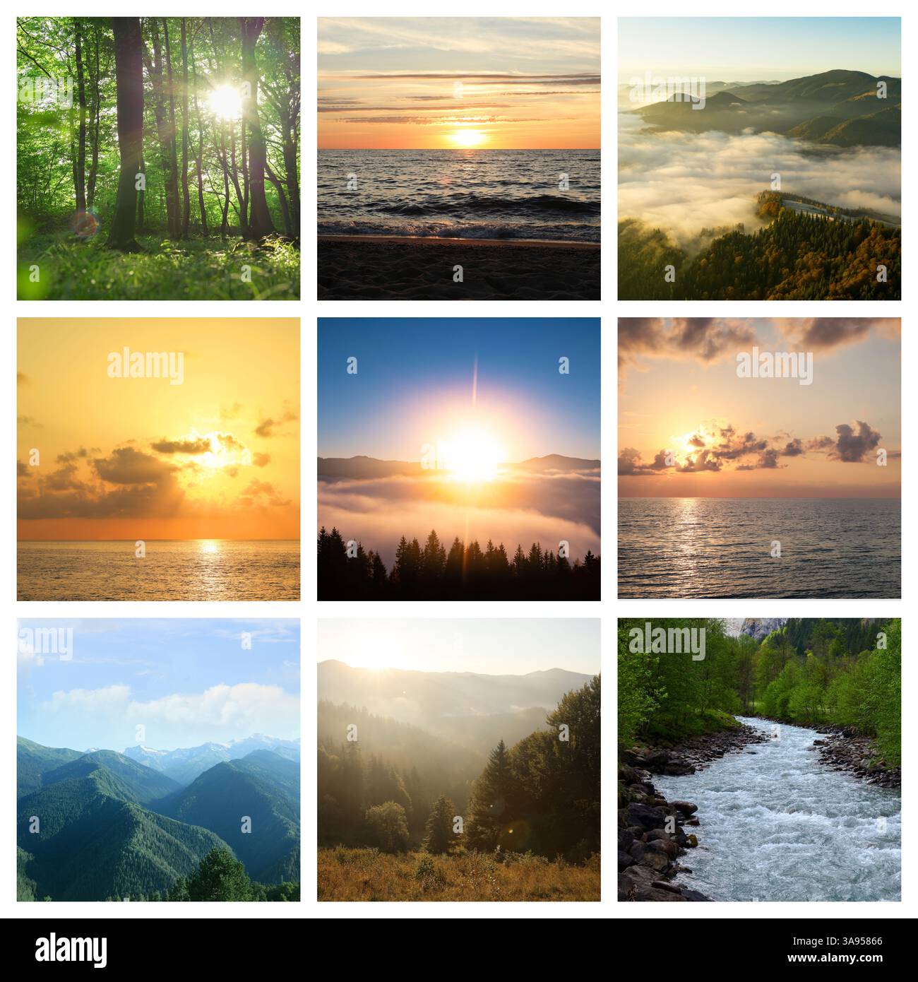 Picturesque nature pictures, collage. Many beautiful landscapes Stock ...