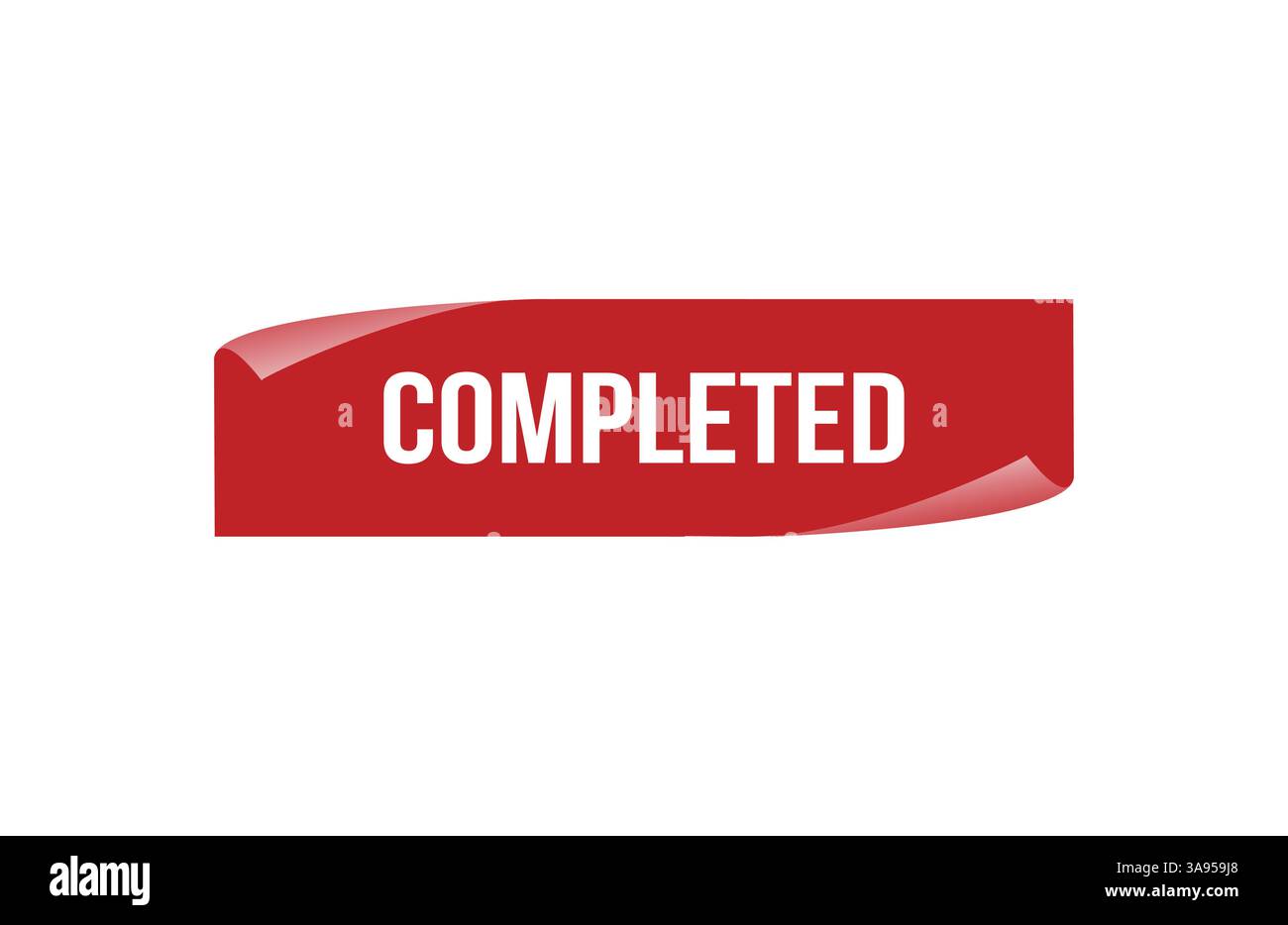 Completed red ribbon label banner. Open available now sign or Completed ...