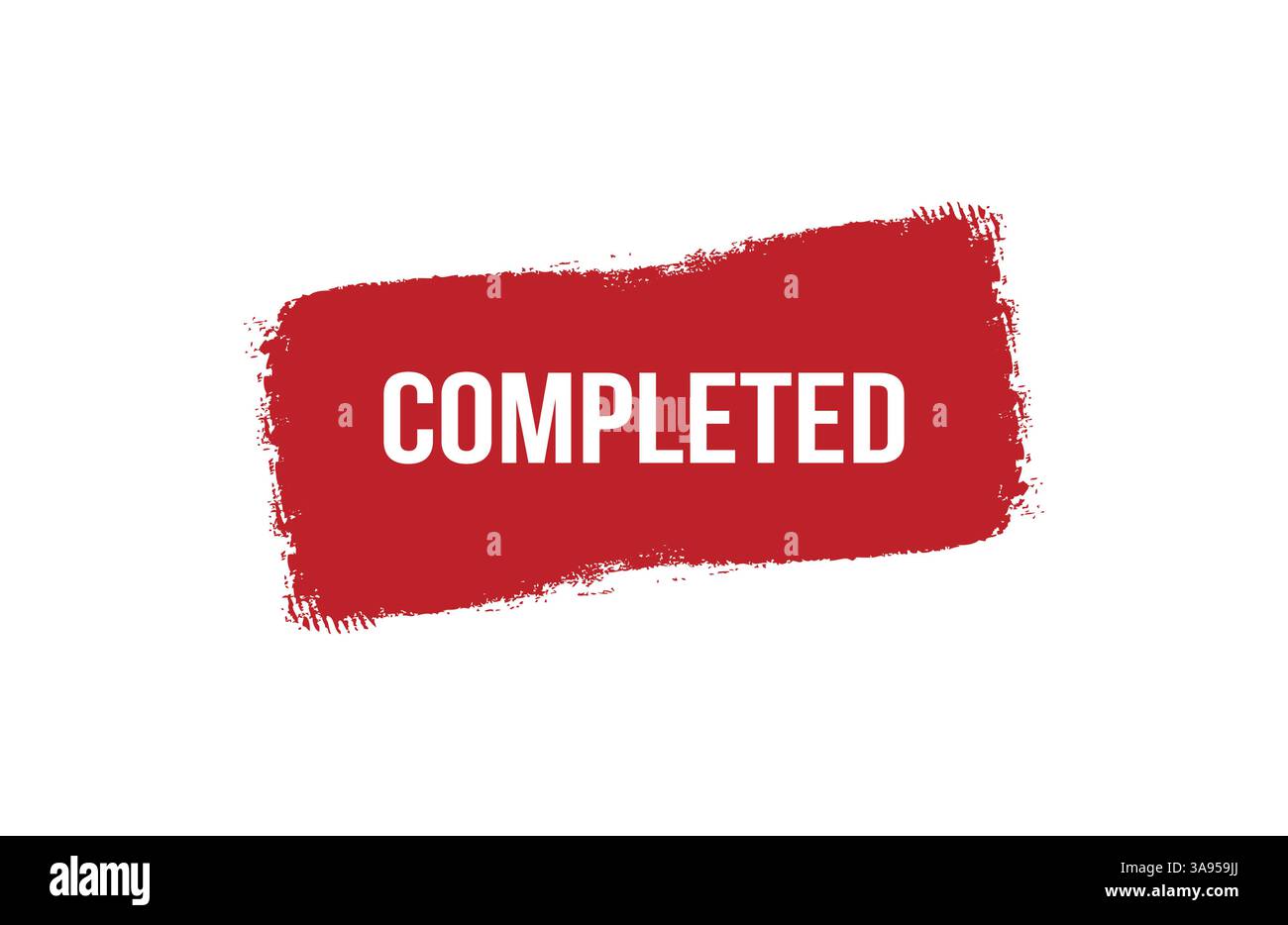 Brush style Completed red banner design on white background Stock ...