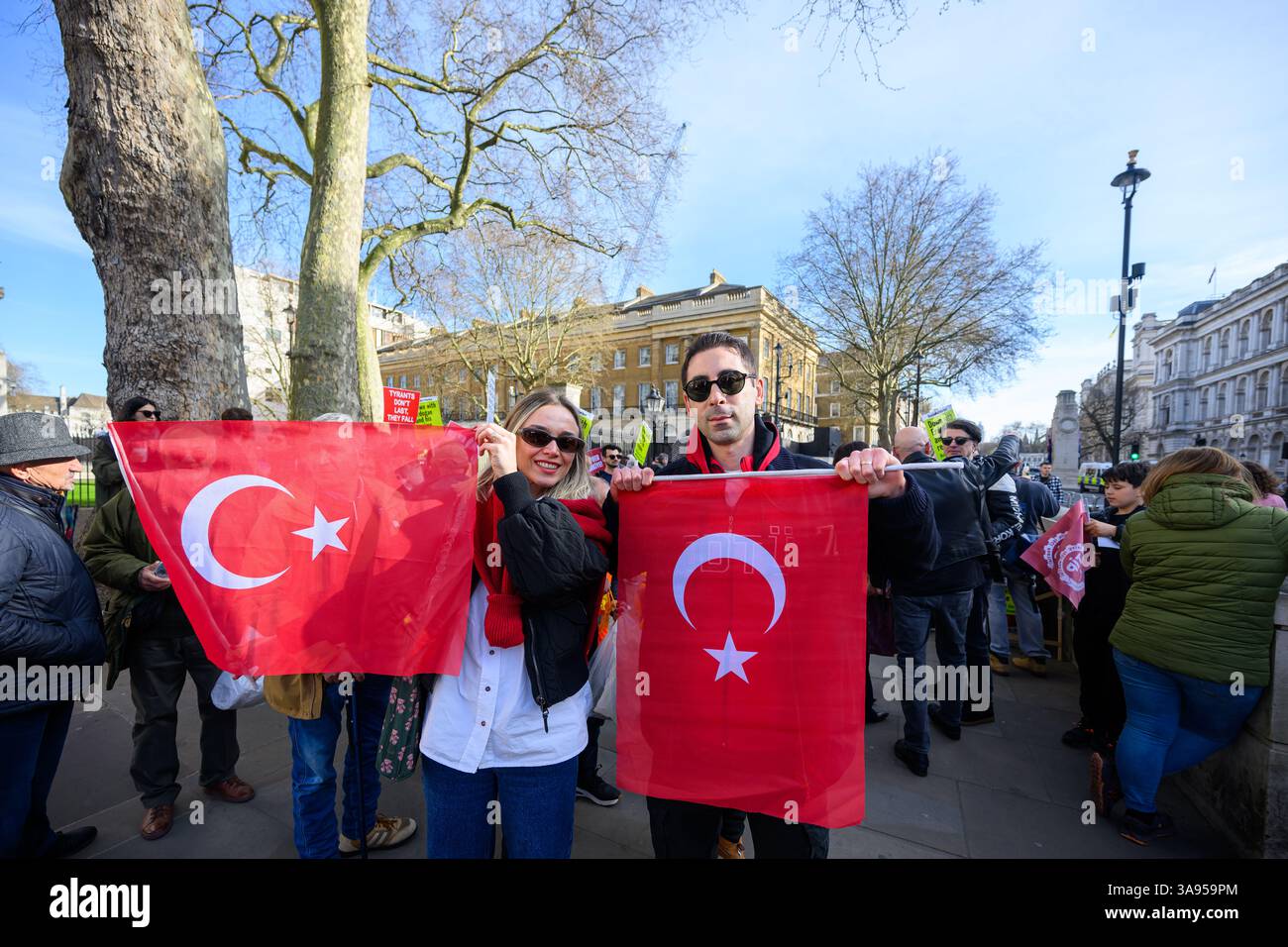 London, UK, 29th March 2025, Turkish protests in Downing Street where ...