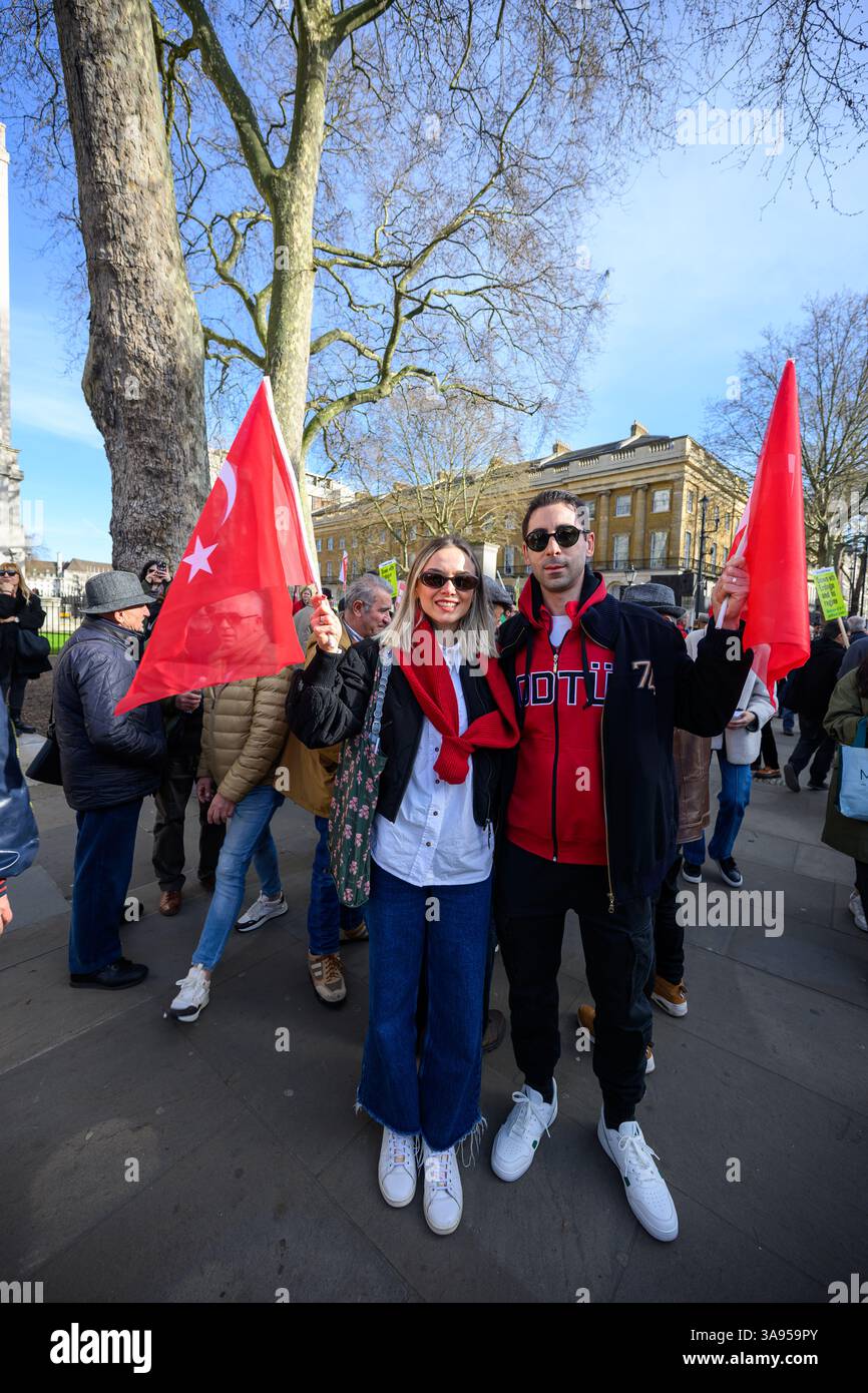 London, UK, 29th March 2025, Turkish protests in Downing Street where ...