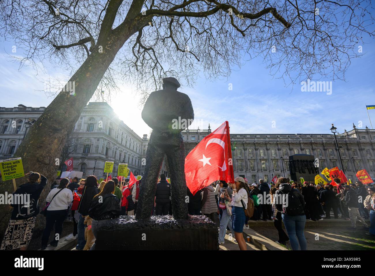 London, UK, 29th March 2025, Turkish protests in Downing Street where ...