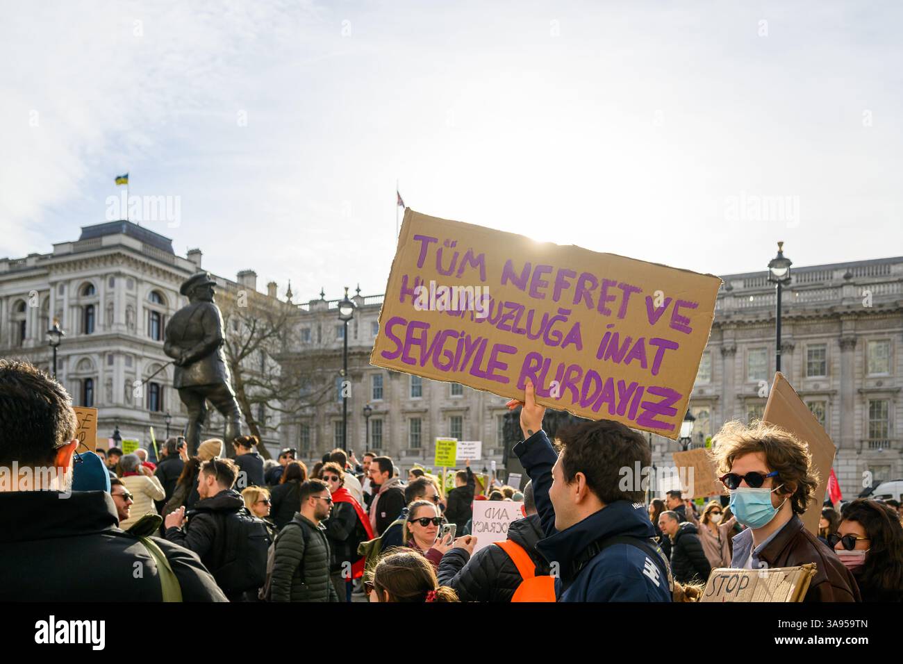 London, UK, 29th March 2025, Turkish protests in Downing Street where ...