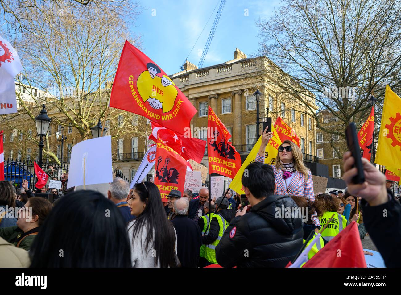 London, UK, 29th March 2025, Turkish protests in Downing Street where ...