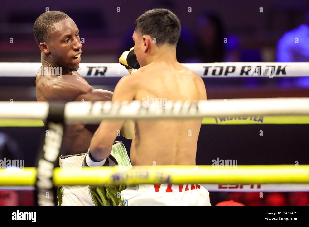 March 29, 2025: (L-R) Featherweight Bruce Carrington and Jose Enrique ...
