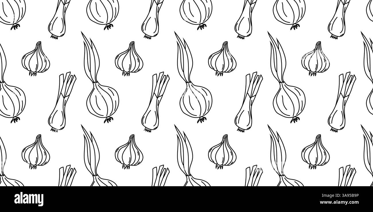 A detailed drawing showcasing various types of onions and garlic ...