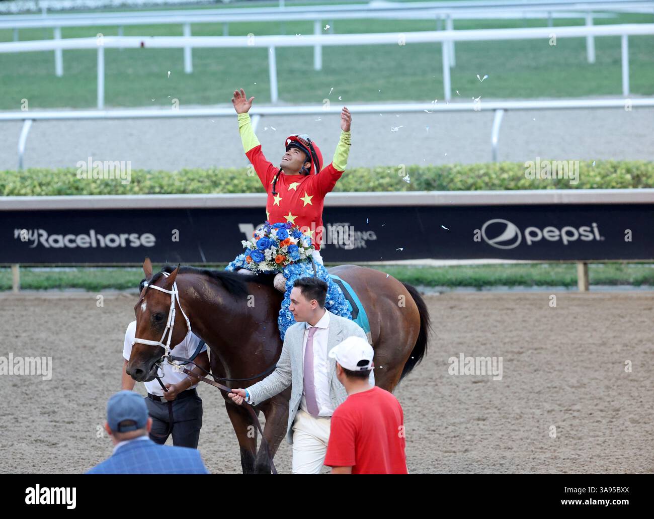 HALLANDALE, FLORIDA - APRIL 01: Tappan Street #9, ridden by Luis Saez ...