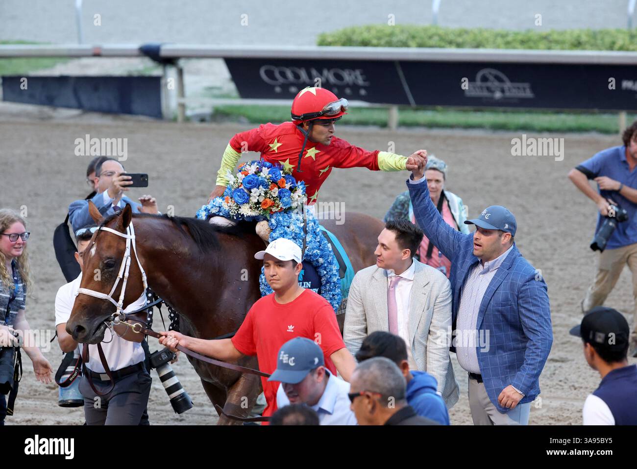 HALLANDALE, FLORIDA - APRIL 01: Tappan Street #9, ridden by Luis Saez ...