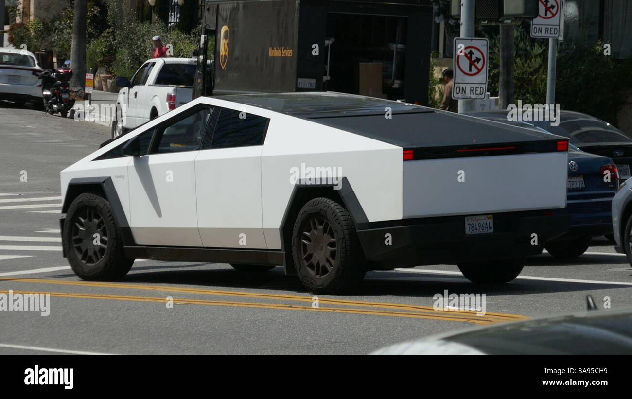 Los Angeles, California, USA 28th March 2025 White Tesla Cybertruck on ...