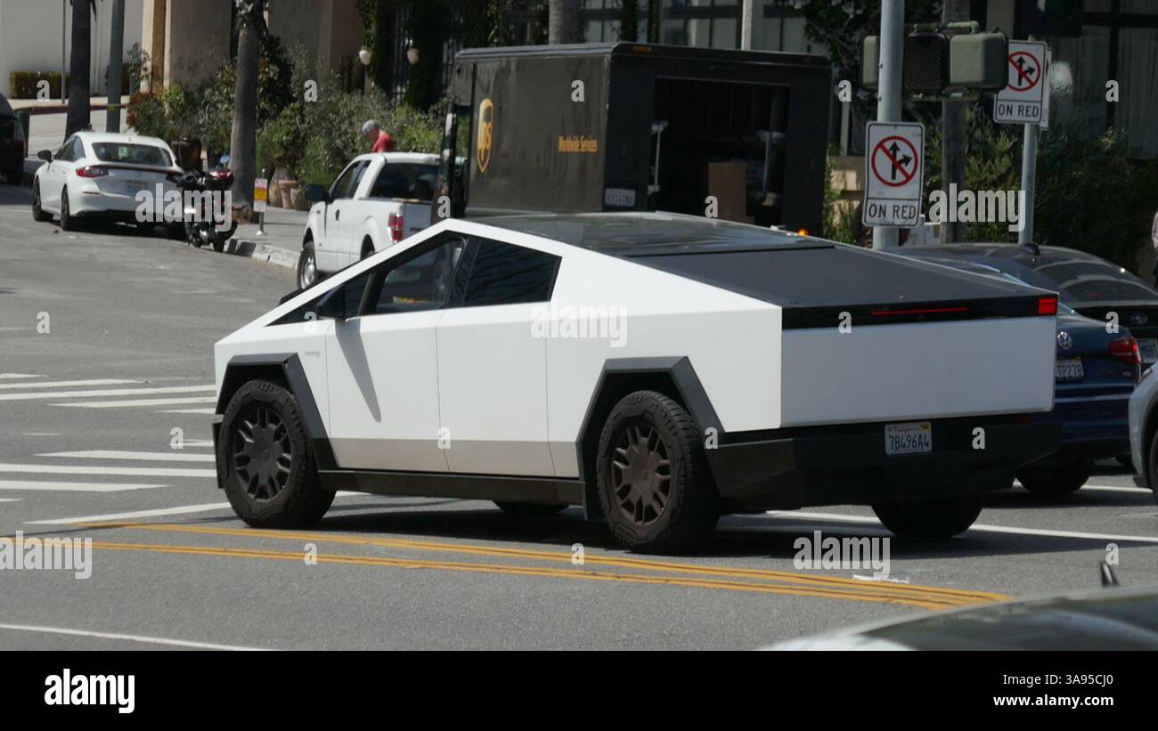 Los Angeles, California, USA 28th March 2025 White Tesla Cybertruck on ...