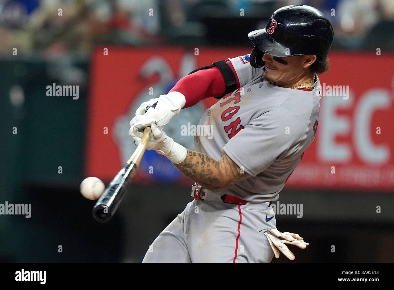 Boston Red Sox's Jarren Duran hits a groundout during the fourth inning ...