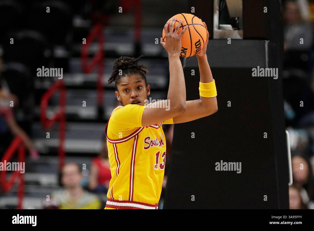 Southern California center Rayah Marshall (13) secures a rebound during ...