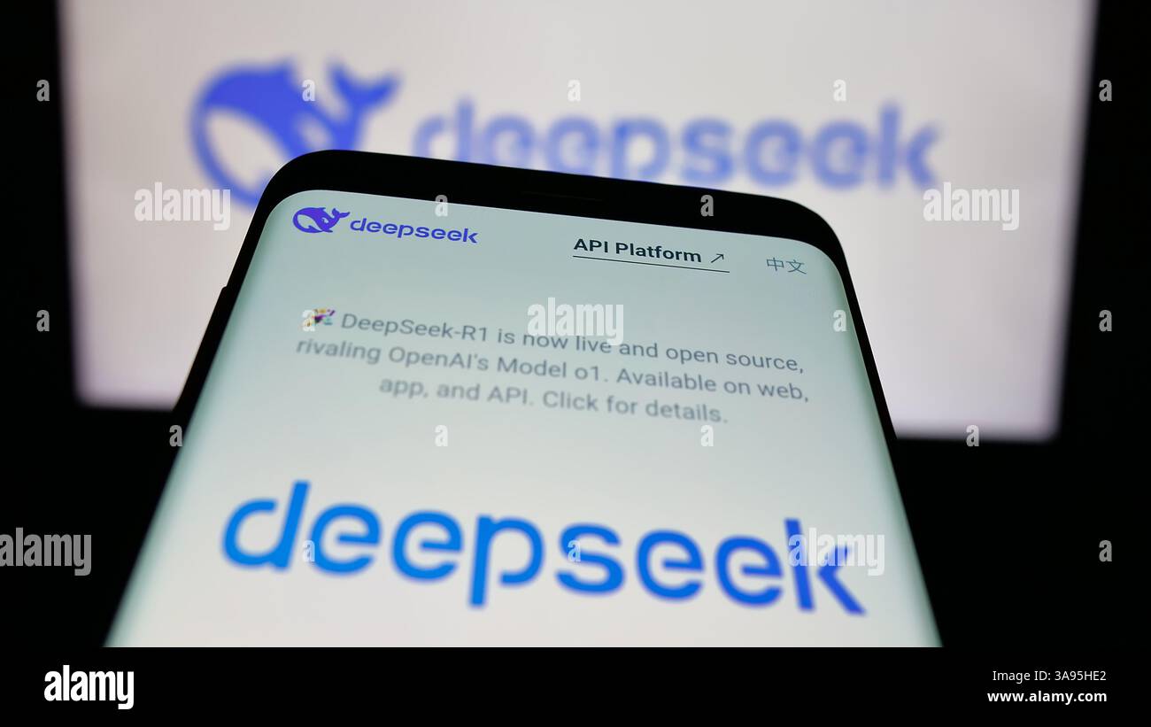 In this photo illustration, a mobile phone with the logo of artificial intelligence (AI) company ...