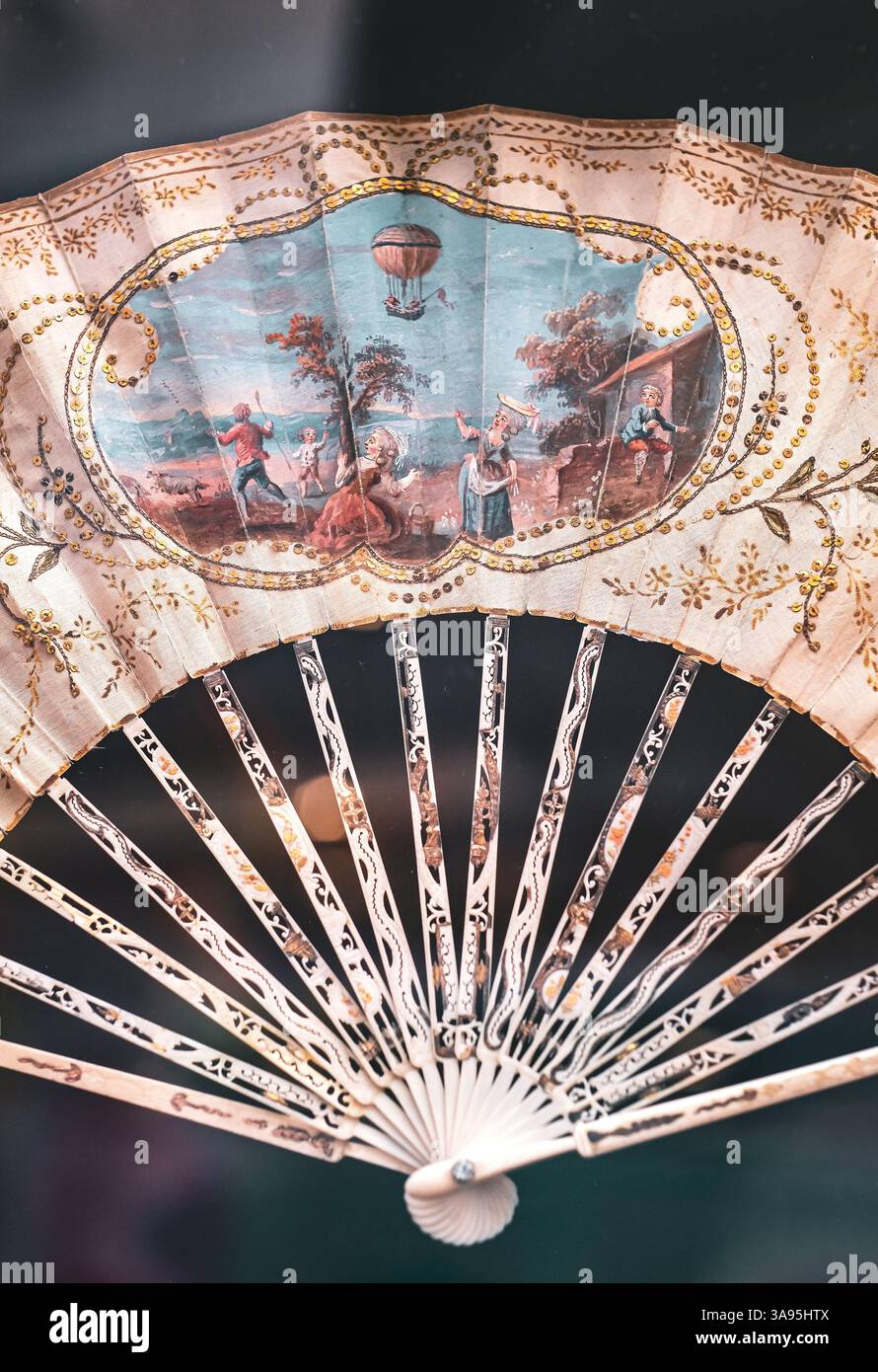 An 18th-century French fan celebrating an early balloon flight. The fan ...