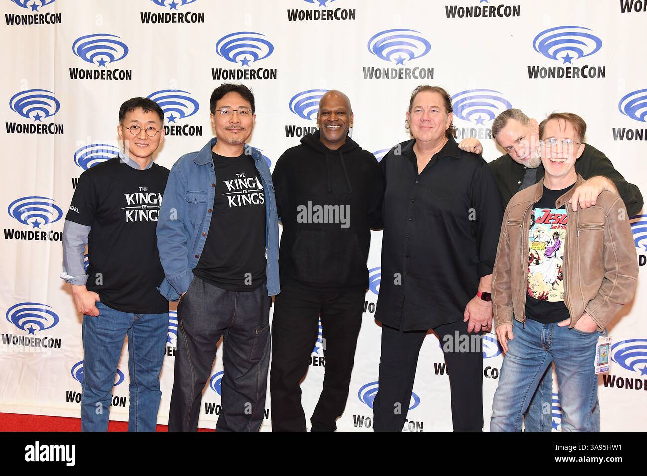 Woo Hyung Kim, Seong-Ho Jang, Rob Edwards, Fred Tatasciore, arrival at ...