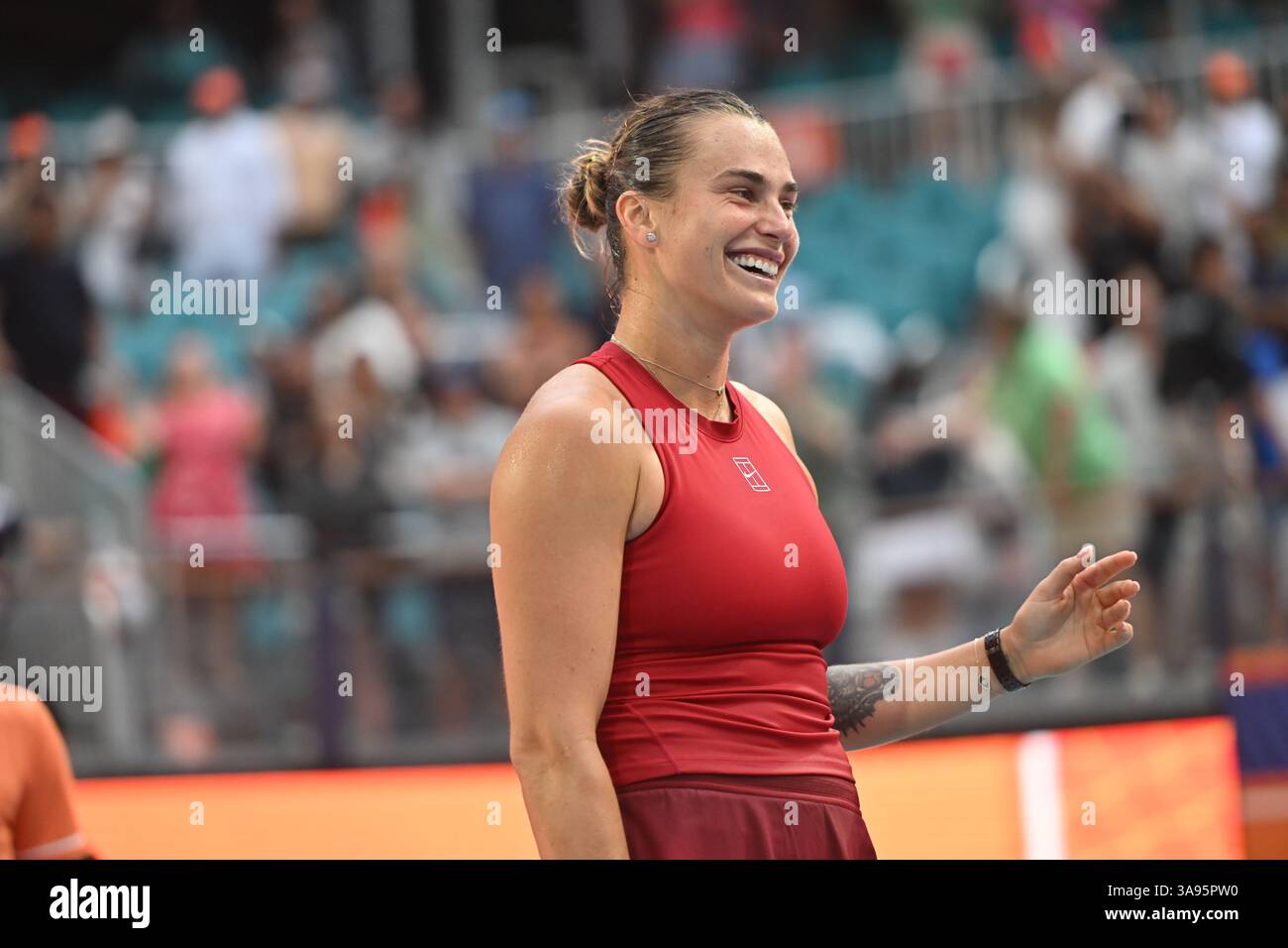 March 29, 2025: Aryna Sabalenka (BLR) defeats Jessica Pegula (USA) in the Women's Final played ...