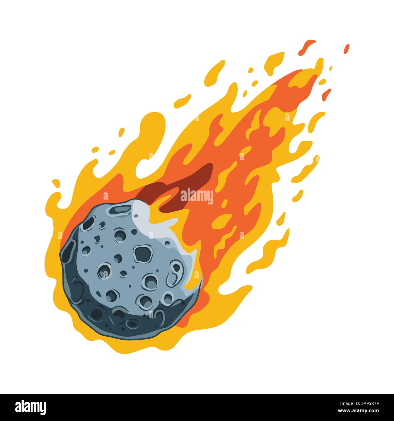 Meteor with trail of fire. Cartoon flat illustration of a comet with a ...