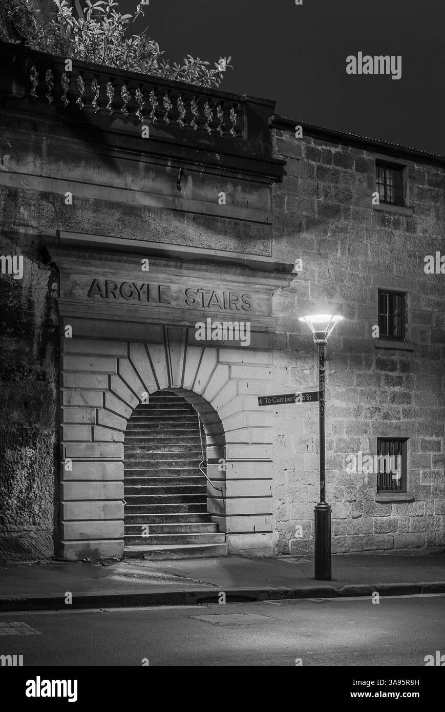A night view of the Argyle Stairs at the Argyle Cut on Argyle Street ...