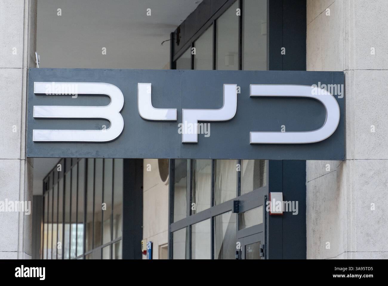 Warsaw, Poland. 29th Mar, 2025. BYD electric cars carmaker logo is seen ...