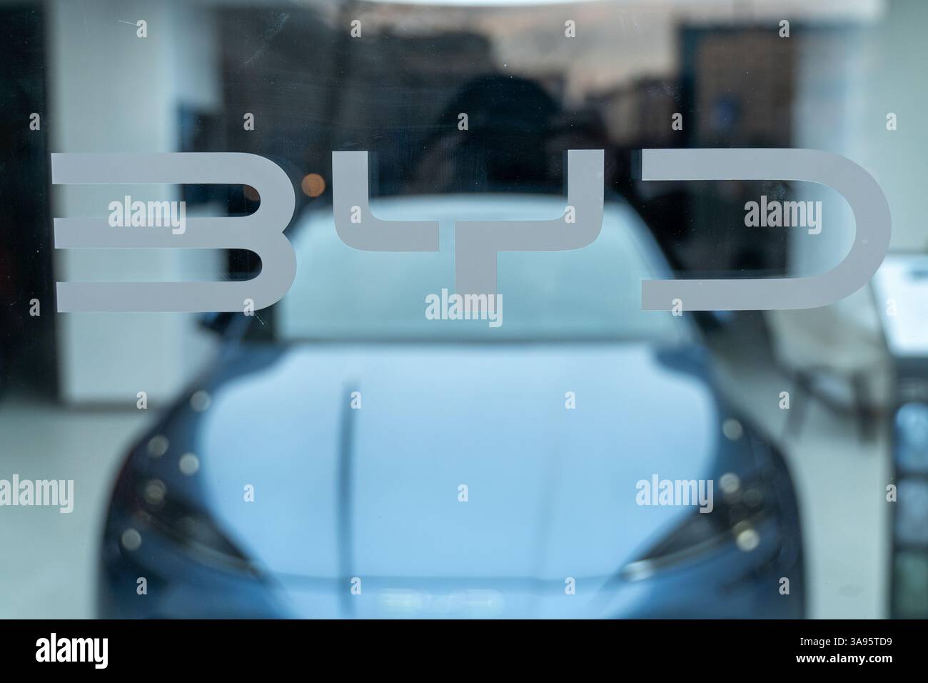 Warsaw, Poland. 29th Mar, 2025. BYD electric cars carmaker logo is seen ...