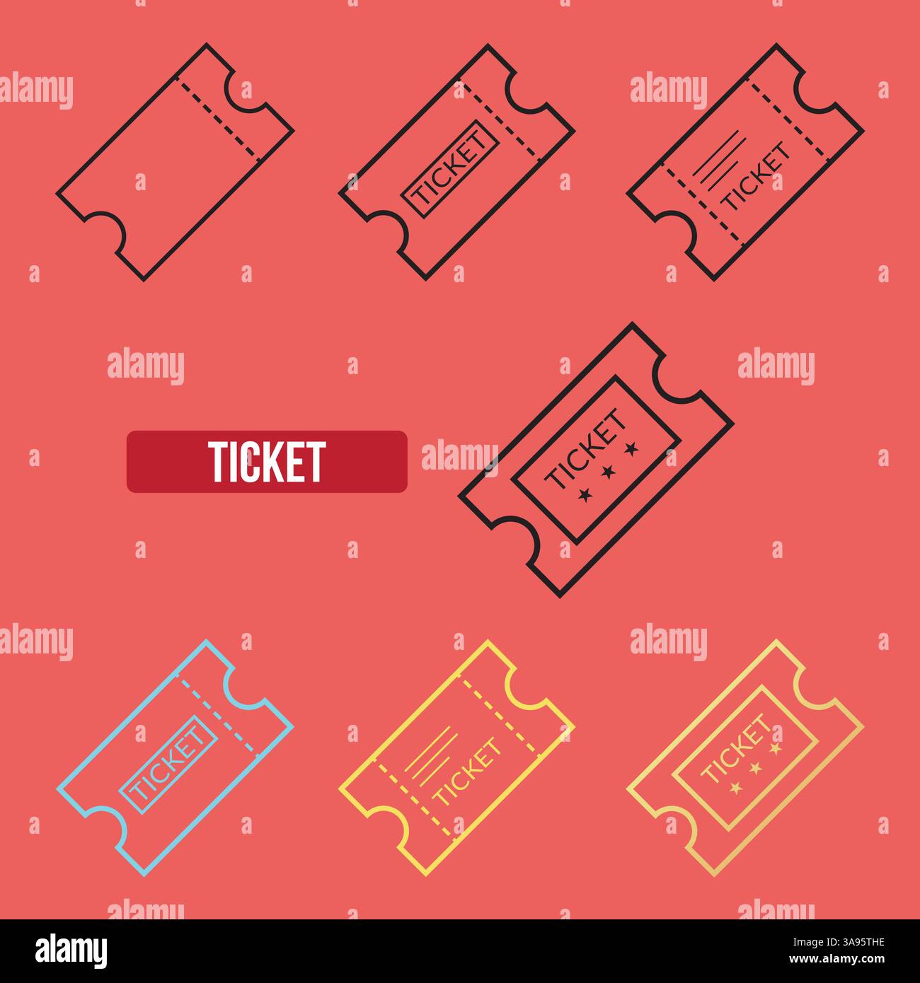 Flat Ticket icon set. symbol vector Illustration Stock Vector Image ...