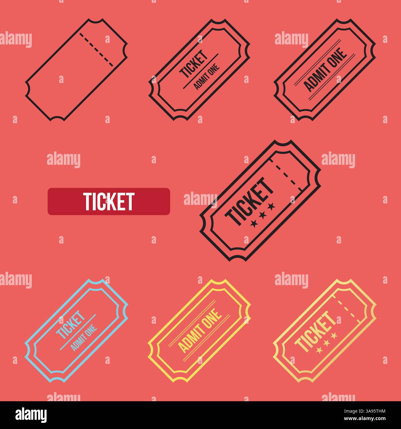 Flat Ticket icon set. symbol vector Illustration Stock Vector Image ...