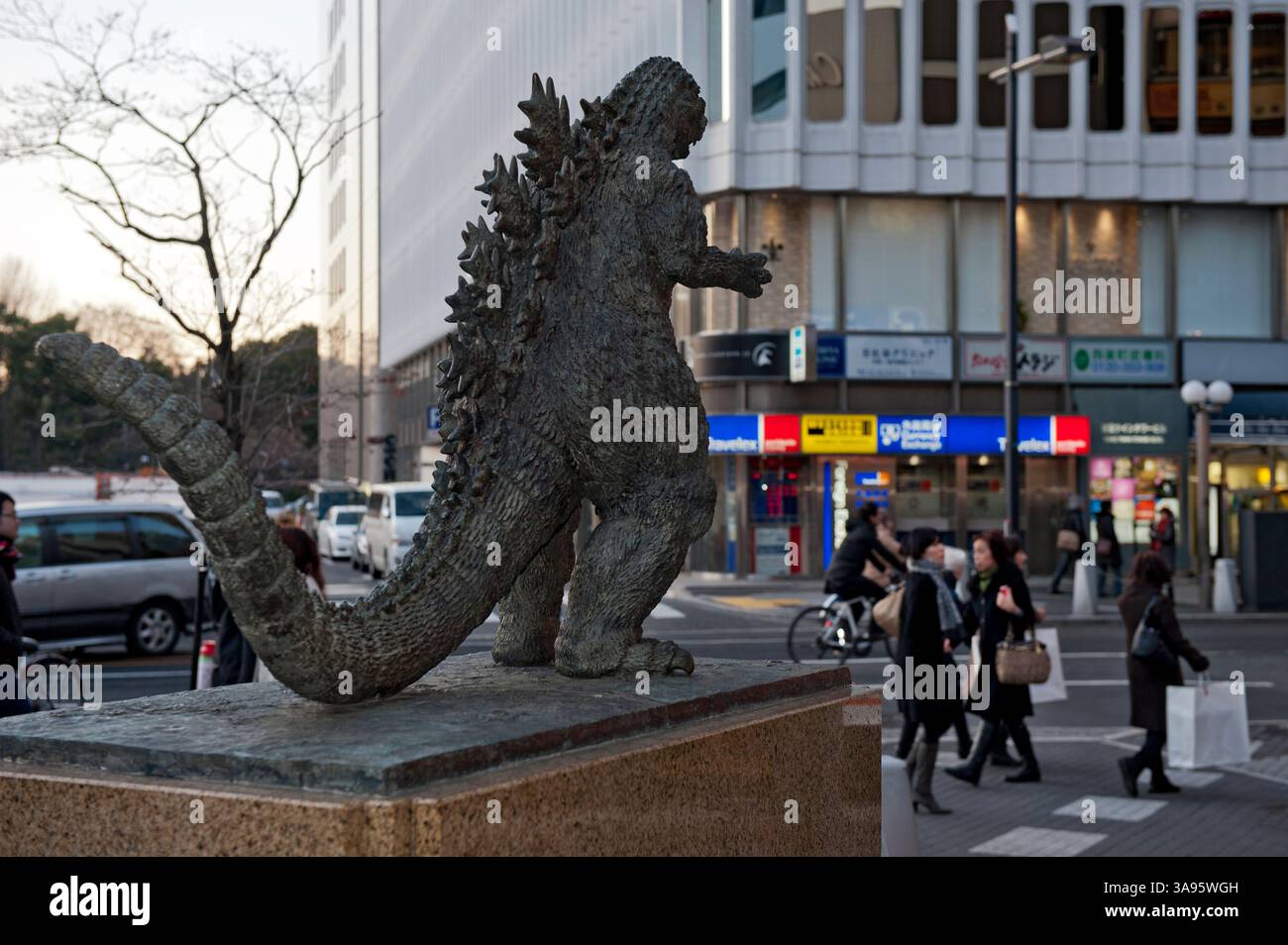 Godzilla (ゴジラ) statue, the fictional reptile-like dinosaur creature ...
