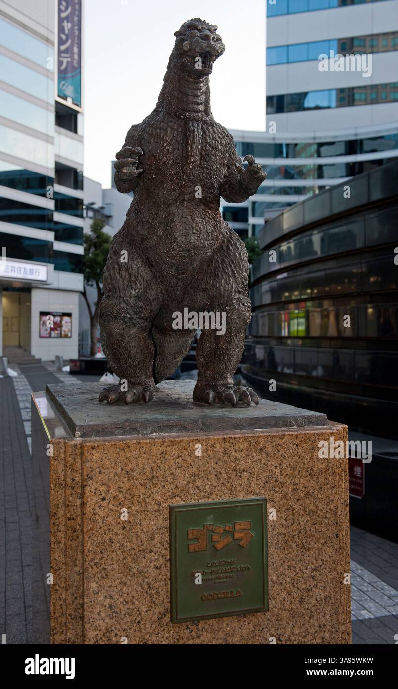 Godzilla (ゴジラ) statue, the fictional reptile-like dinosaur creature ...