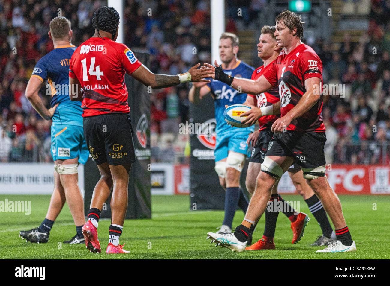 Christchurch, New Zealand, 29 March, 2025. Crusaders player Chay Fihaki ...