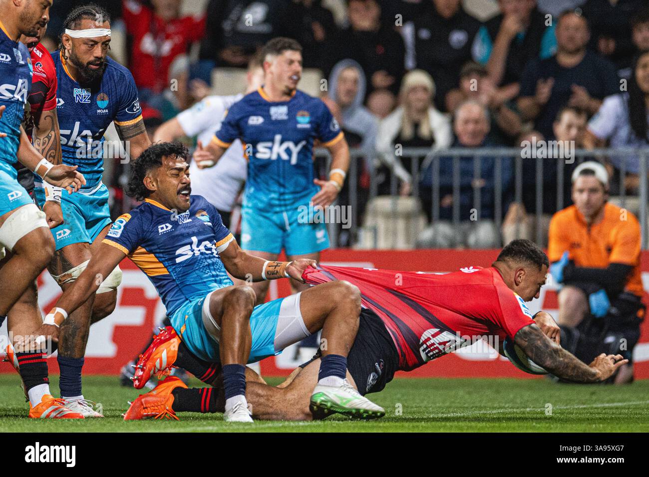 Christchurch, New Zealand, 29 March, 2025. Crusaders player Codie ...